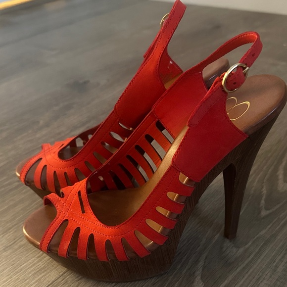 Jessica Simpson | Shoes | Jessica Simpson Red Peeptoe Slingback Heels ...